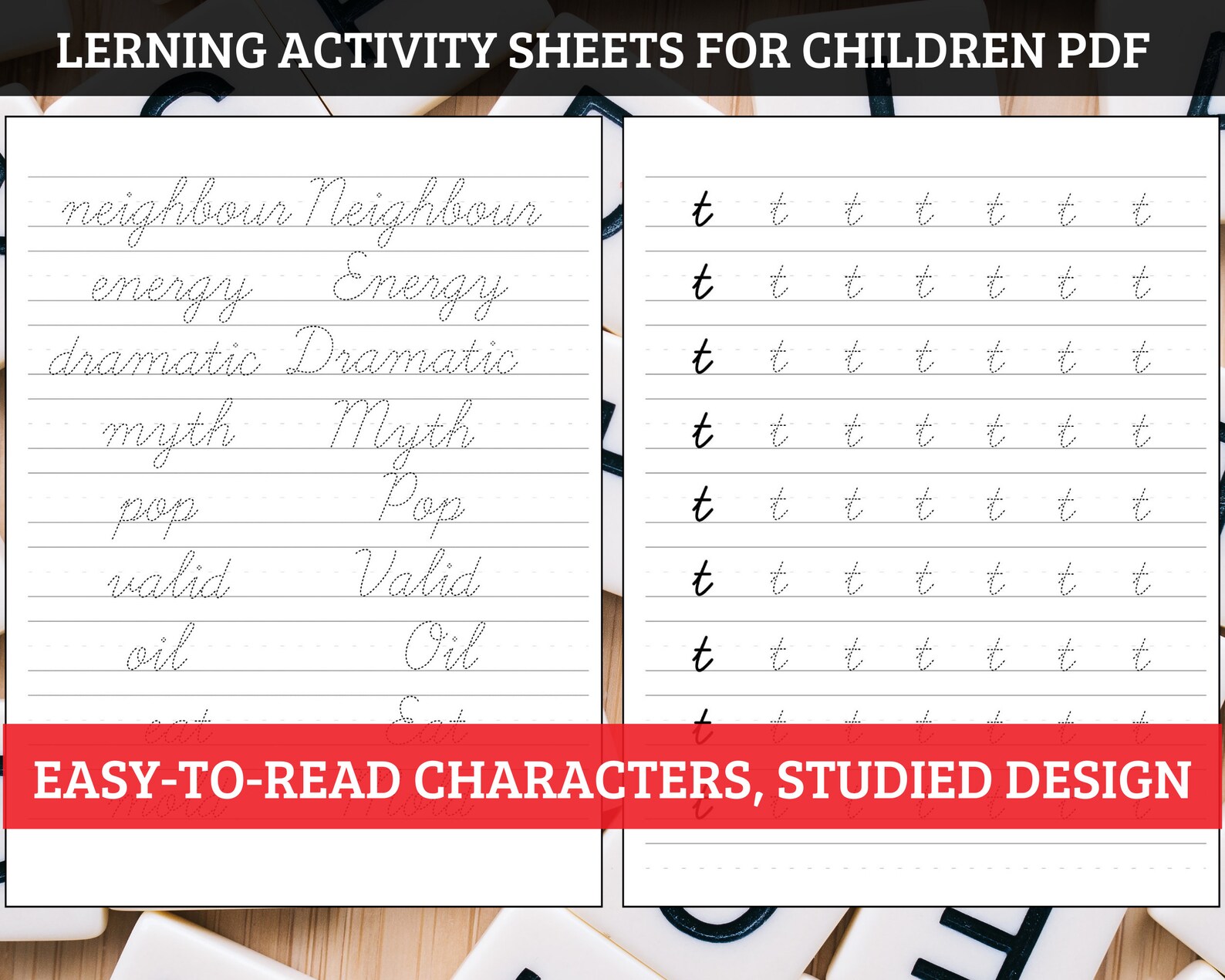 Cursive Handwriting Practice Worksheet Tracing for Kids, Printable ...