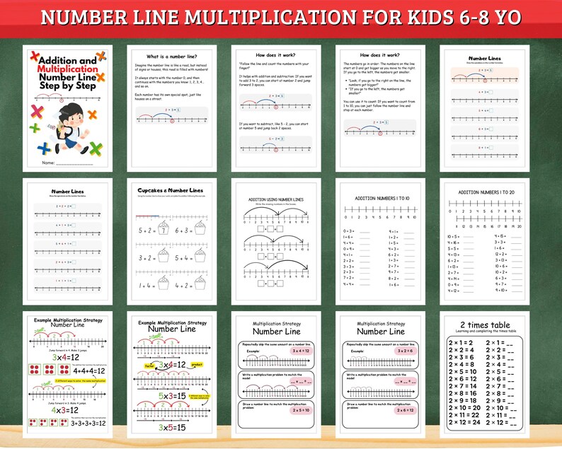 Number Line Multiplication Facts Worksheets Practice, Repeated Addition ...
