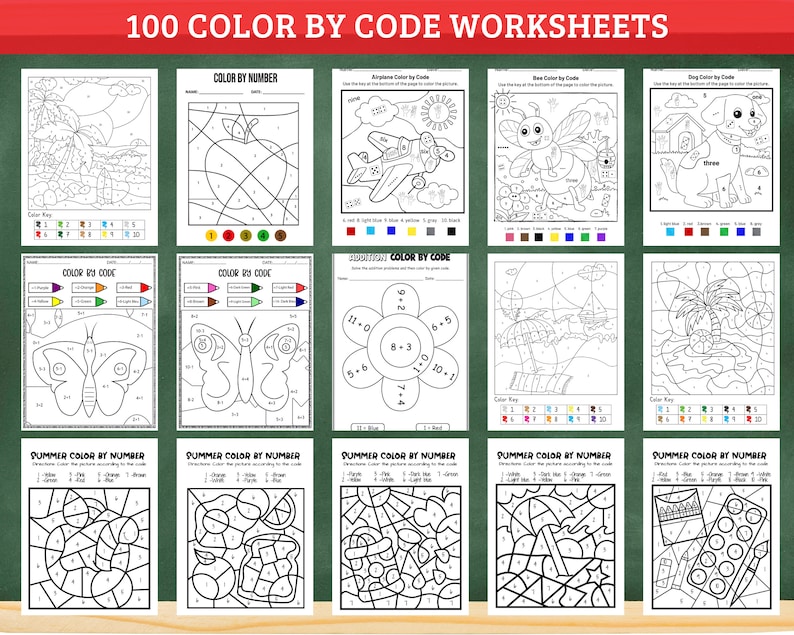 Color by Number Game Activities for Kids Pdf Worksheet Printable for ...