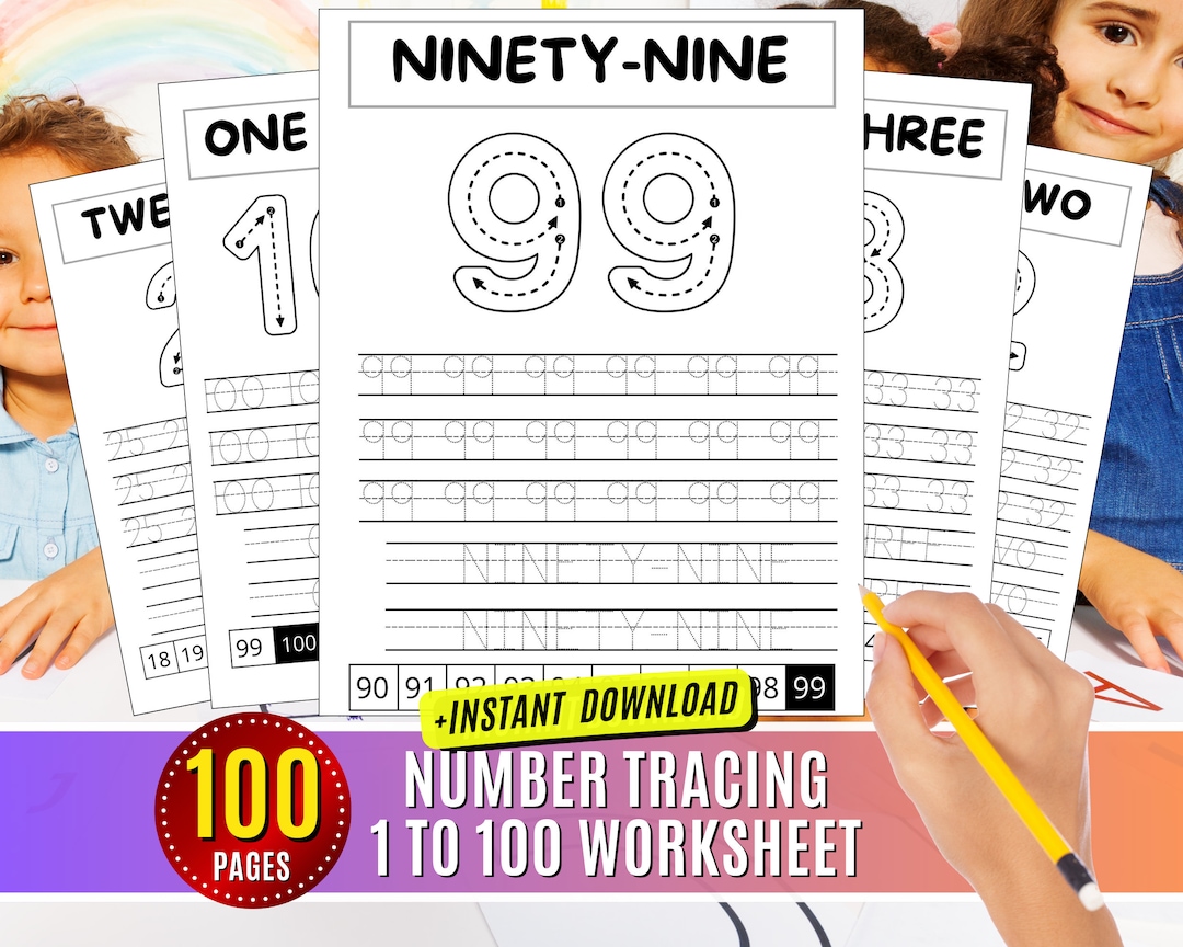 Number Tracing 1 to 100 Worksheet, Number Word Tracing PDF Preschool ...