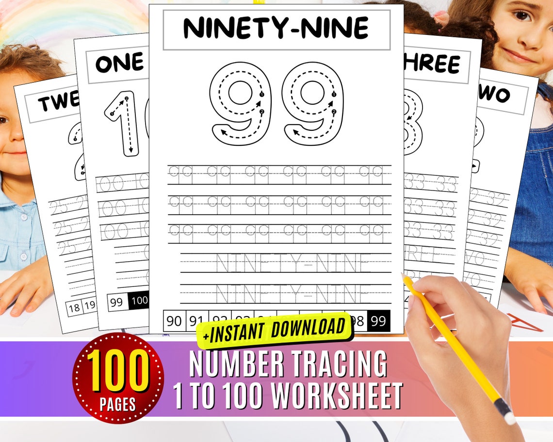 Number Tracing 1 to 100 Worksheet, Number Word Tracing PDF Preschool ...