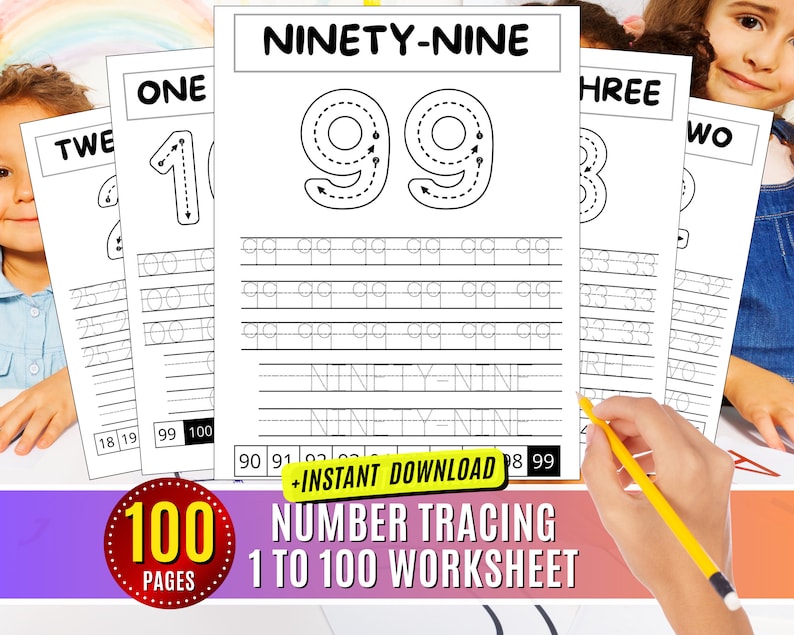 Number Tracing 1 to 100 Worksheet, Number Word Tracing PDF Preschool ...