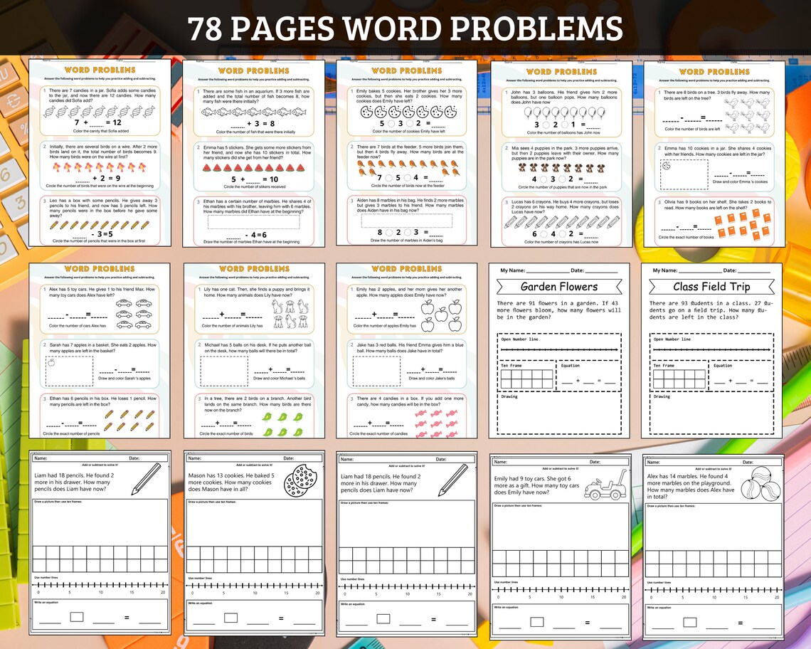 Word Problems First Grade Number Kindergarten Math Worksheets Addition ...