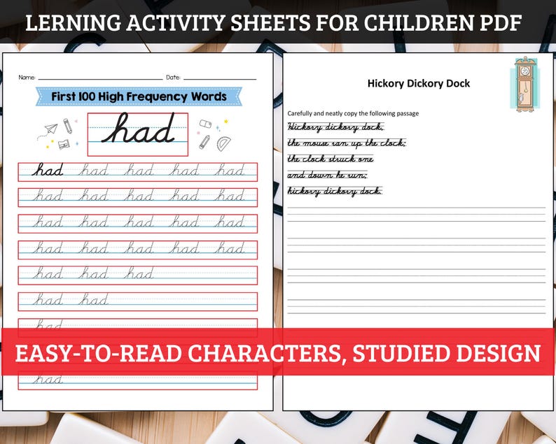Cursive Writing Practice Worksheets for Kids High Frequency Words ...