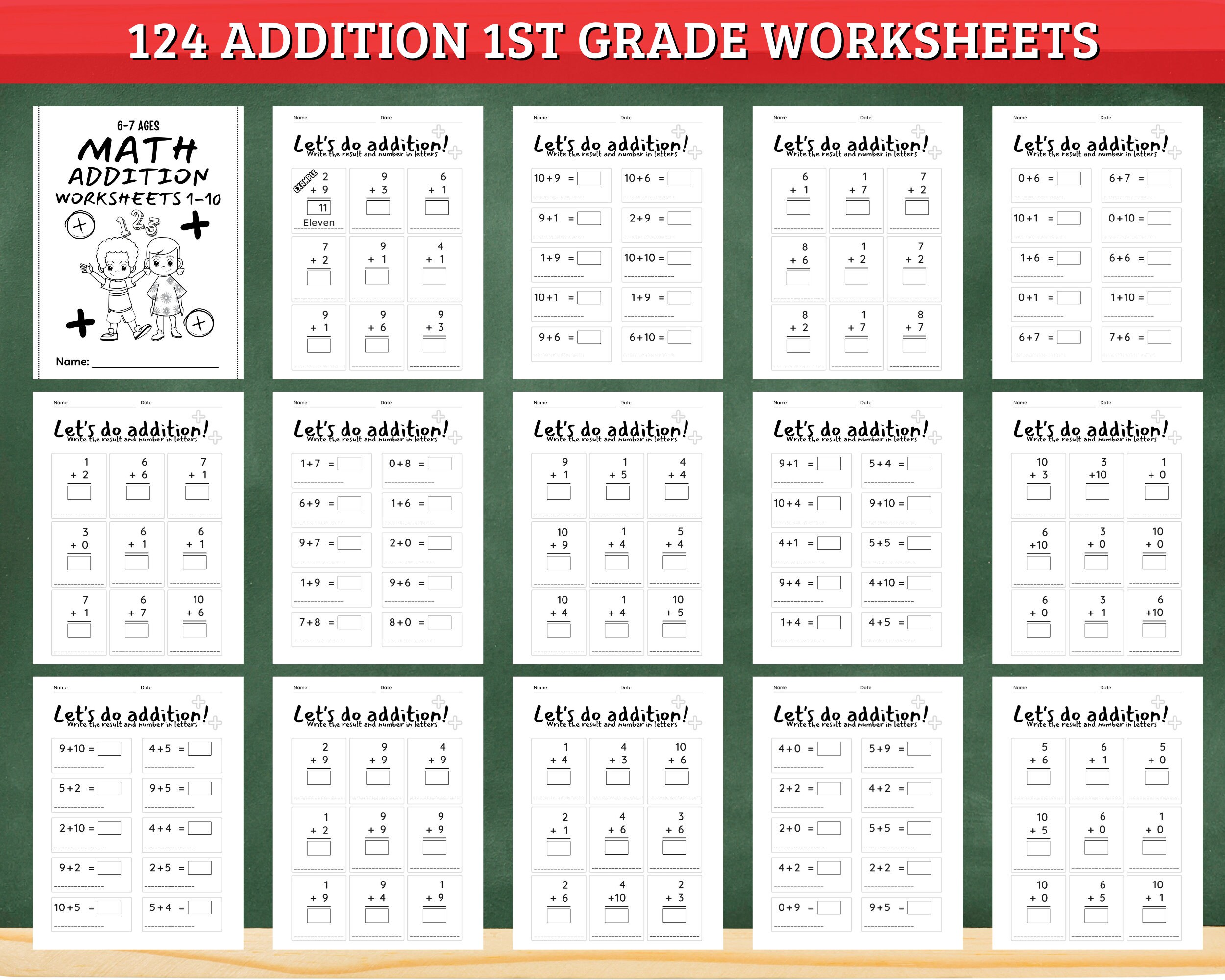 Addition Worksheets Single Digit Printable, Numbers 1-10, Preschool-1st ...