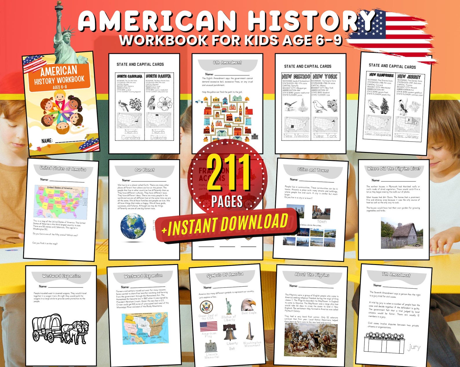 American History Workbook for Kids Ages 6-8 Educational Activity ...