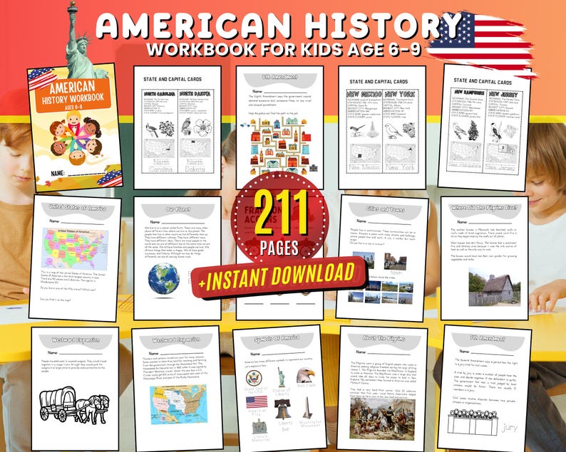 American History Workbook for Kids Ages 6-8 Educational Activity ...