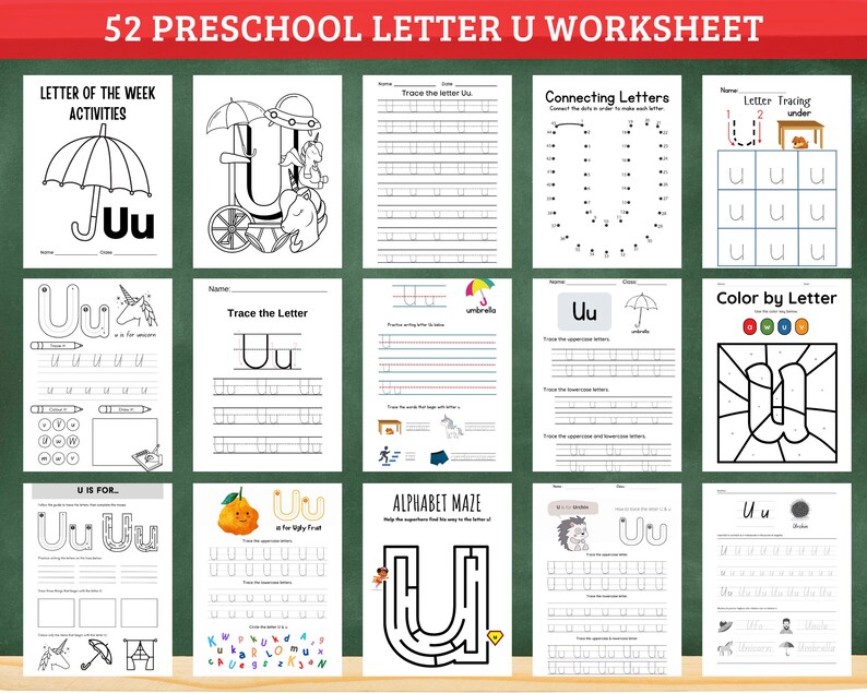 Letter U Worksheets Preschool Letters of Week Pre-k Activity Tracing ...