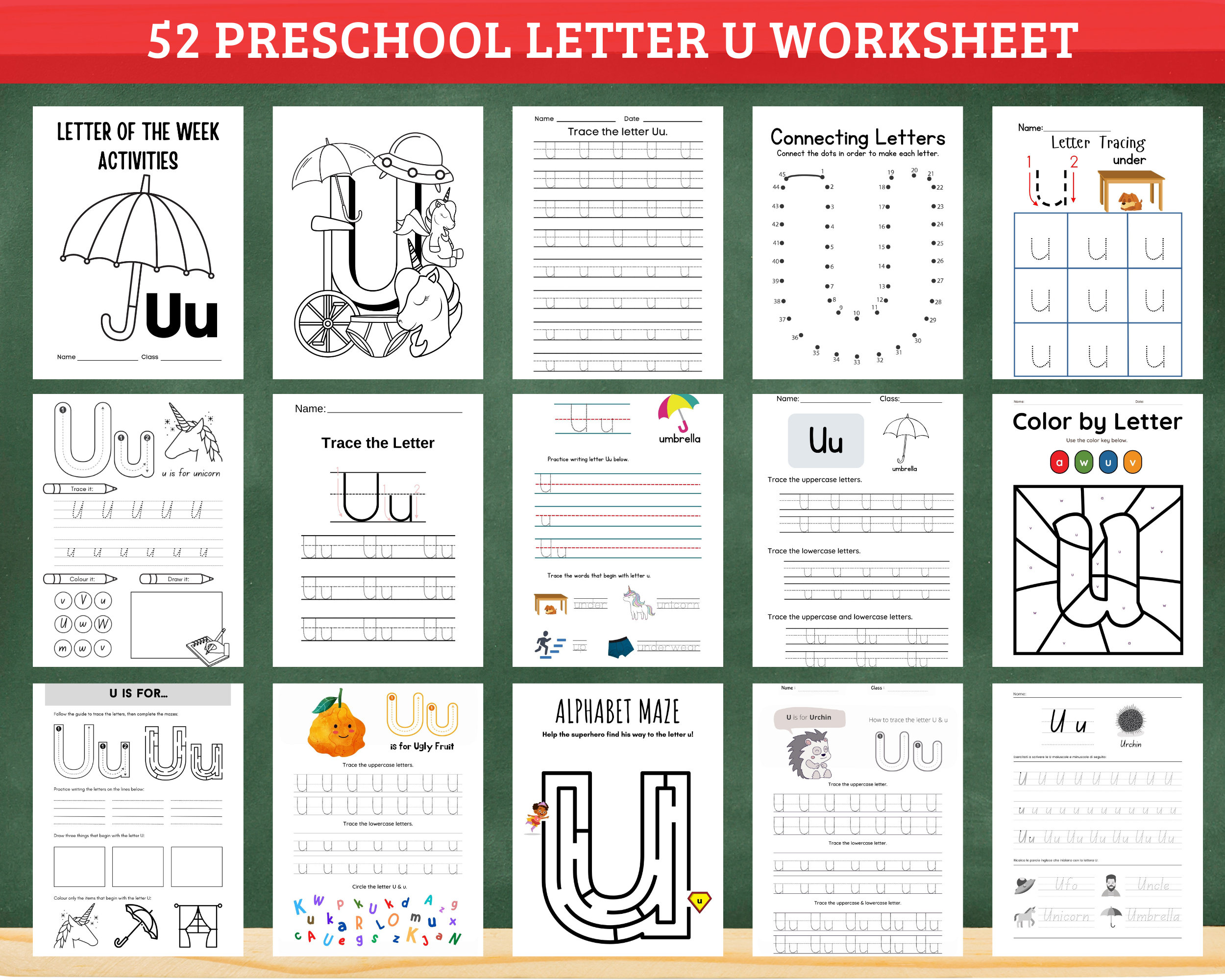 Letter U Worksheets Preschool Letters of Week Pre-k Activity Tracing ...