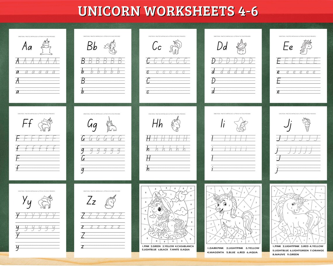 Unicorn Worksheets Letter Alphabet, Unicorn Number Activity Book ...