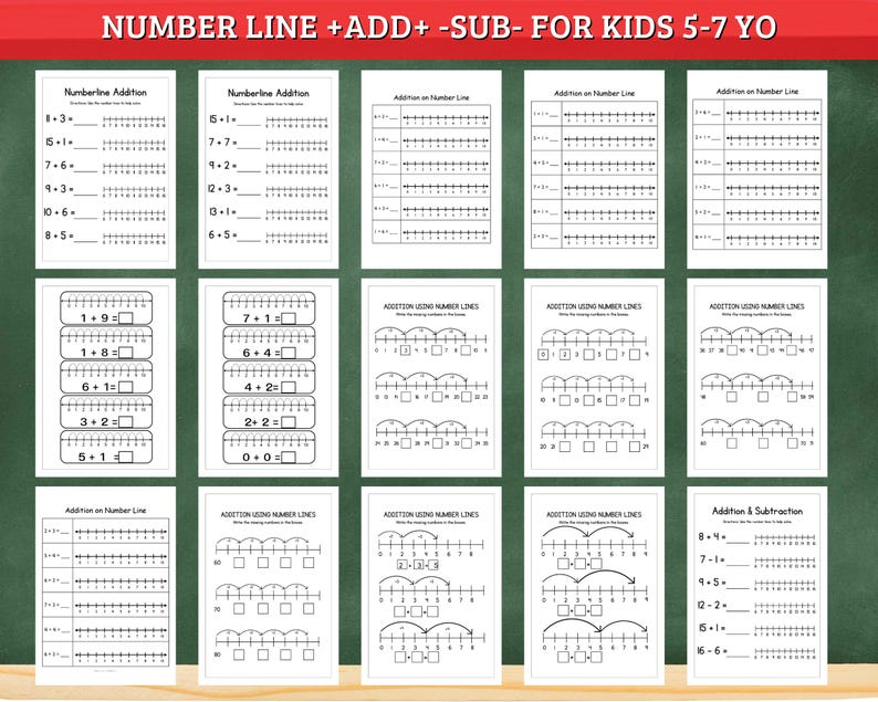 Math Number Line Addition Worksheets Add and Subtraction Practice, Skip ...