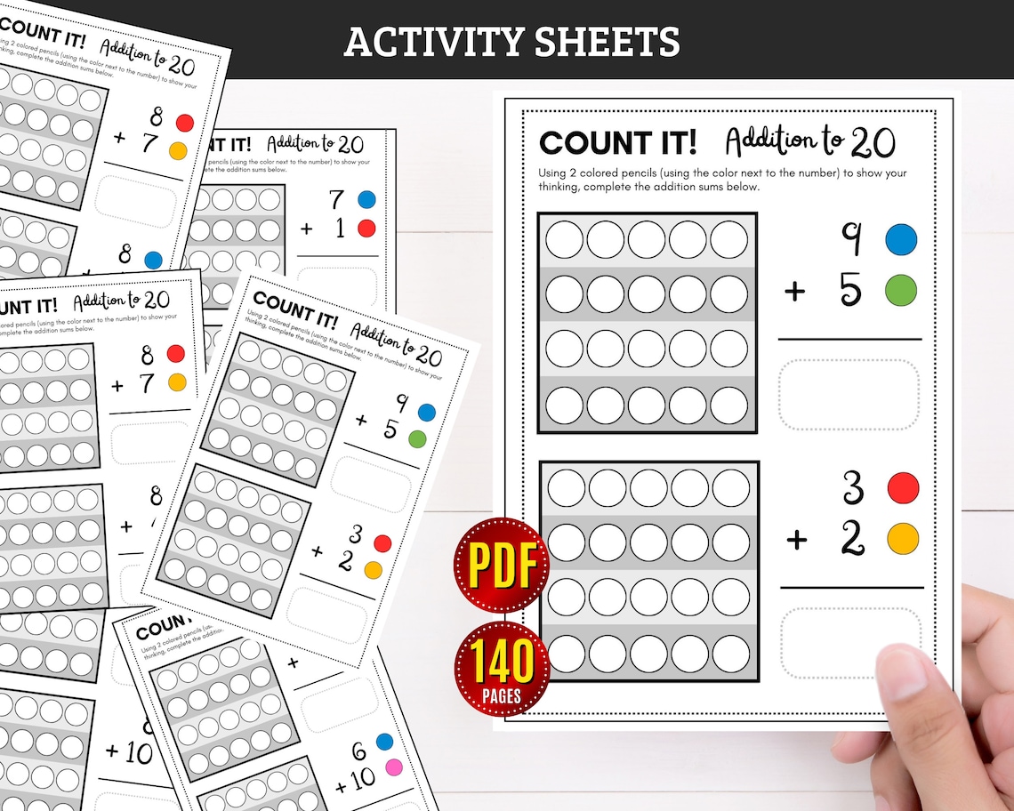 Color and Count Printable Addition to 20 Math Simple Worksheets ...