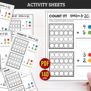 Color and Count Printable Addition to 20 Math Simple Worksheets ...