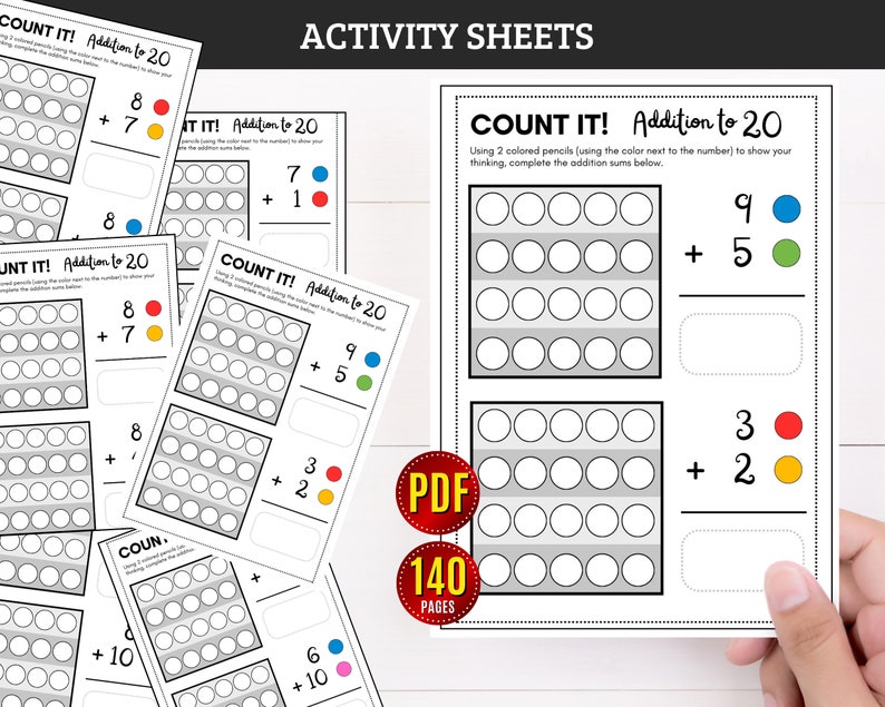 Color and Count Printable Addition to 20 Math Simple Worksheets ...