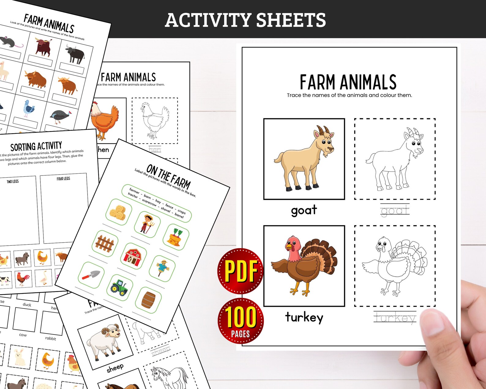 Farm Animal Worksheet for Kids, Farm Preschool Activities Printable ...