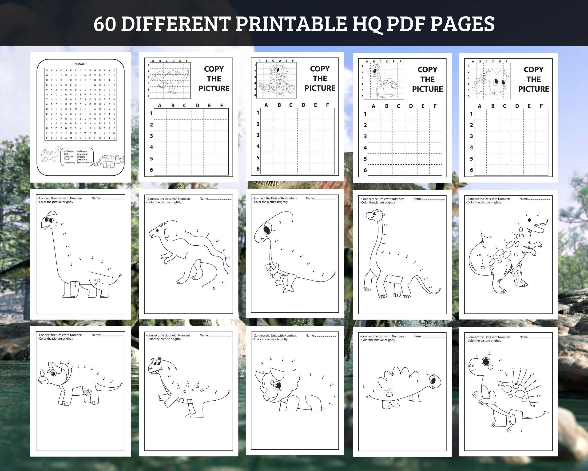 Dinosaur Game Printable Bundle, Dinosaur Activity Pages, Dinosaur ...