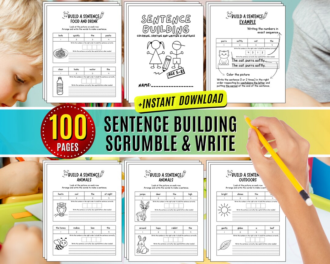 Sentence Building Worksheets Structure Writing Penmanship Practice ...