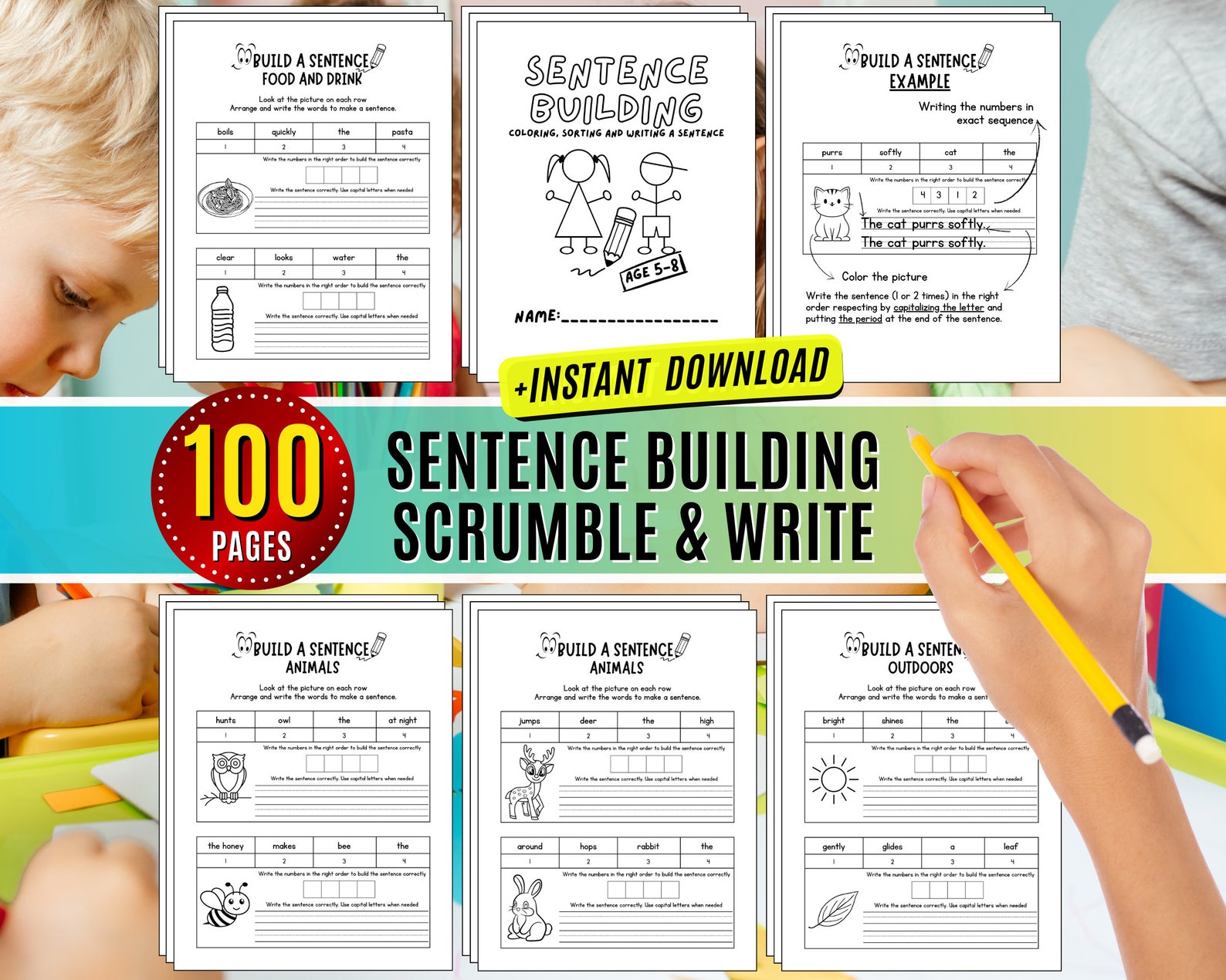 Sentence Building Worksheets Structure Writing Penmanship Practice ...