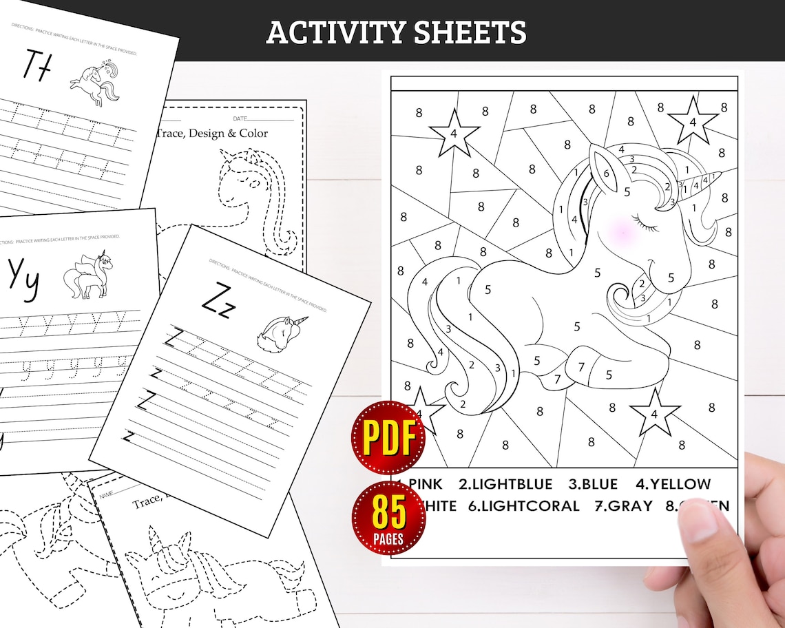 Unicorn Worksheets Letter Alphabet, Unicorn Number Activity Book ...