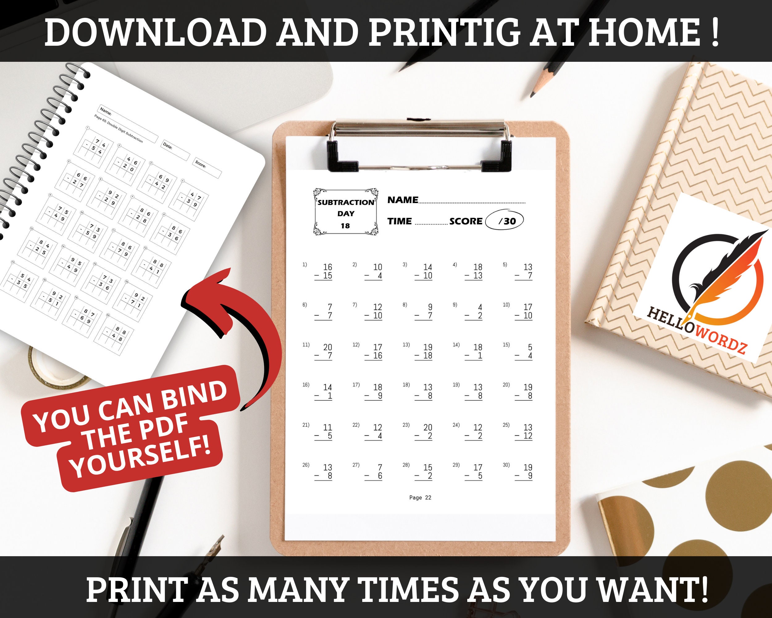 100 Double Digit Subtraction 2nd Grade Math Worksheets With Regrouping ...