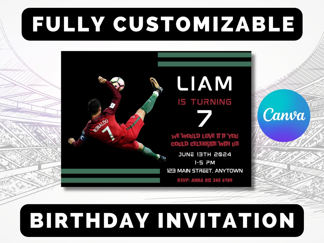 Cristiano Ronaldo Birthday Invitation Soccer Birthday Invitation Custom ... Cristiano Ronaldo Birthday Invitation Soccer Birthday Invitation Custom ...