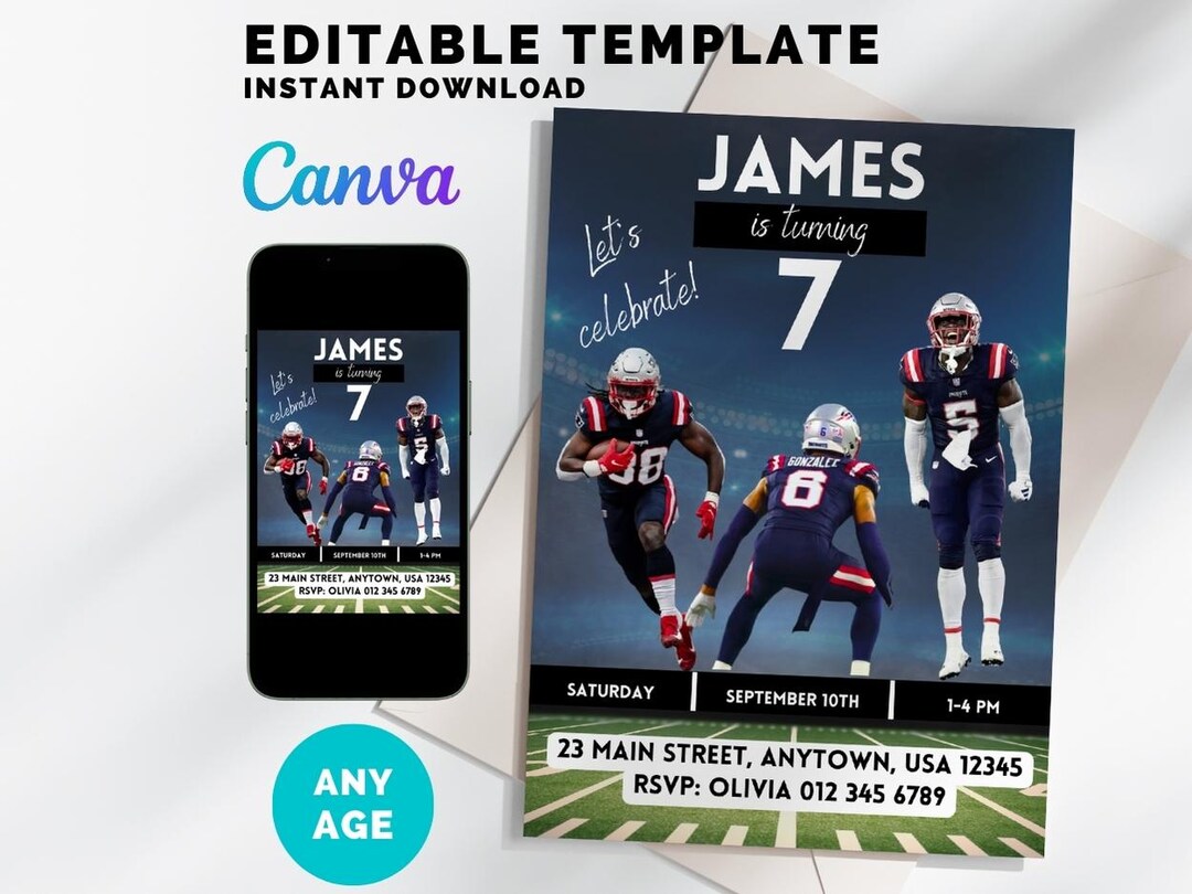 Patriots Themed Birthday Invitation, Gonzalez Peppers Stevenson Invite ...