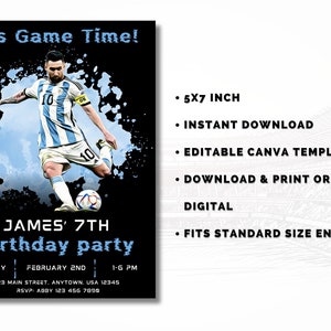 Editable Messi Birthday Invitation, Messi Argentina Birthday Invite ...