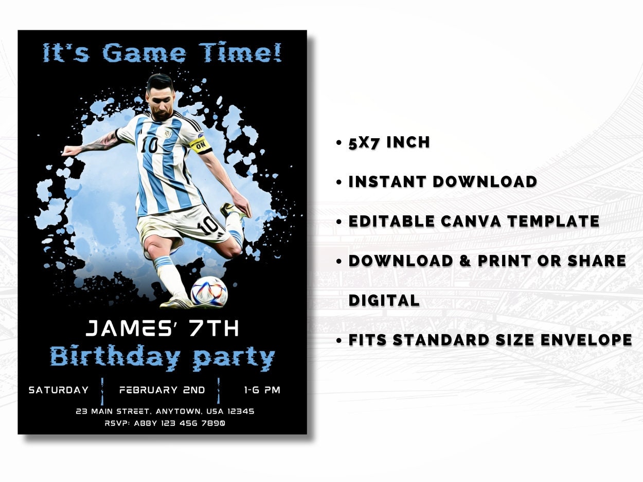 Editable Messi Birthday Invitation, Messi Argentina Birthday Invite ...