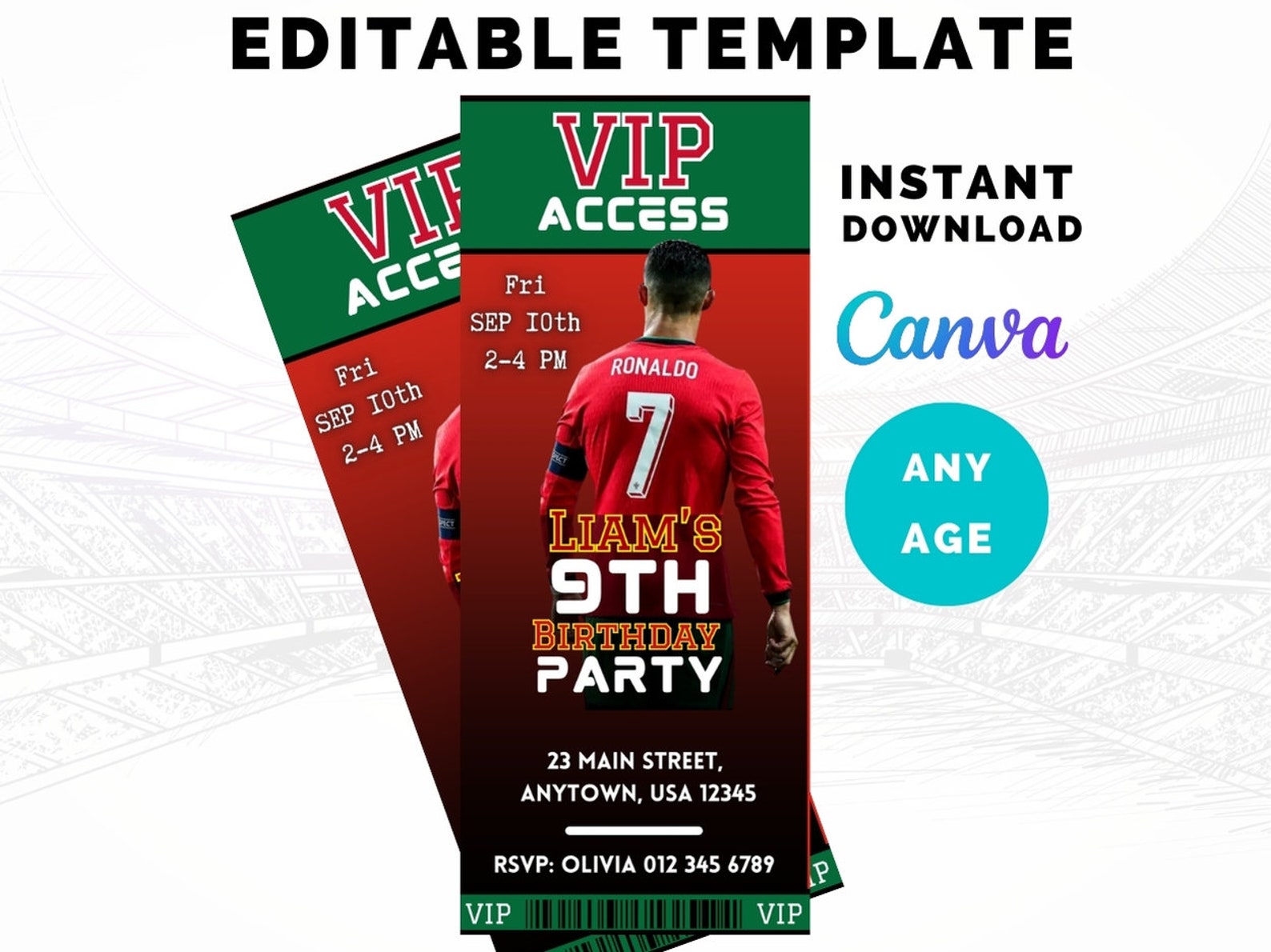 Cristiano Ronaldo VIP Birthday Ticket Invitation, CR7 Invitation ...