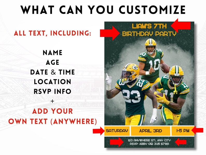 Green Bay Packers Birthday Invitation, Love Alexander Reed Invitation ...