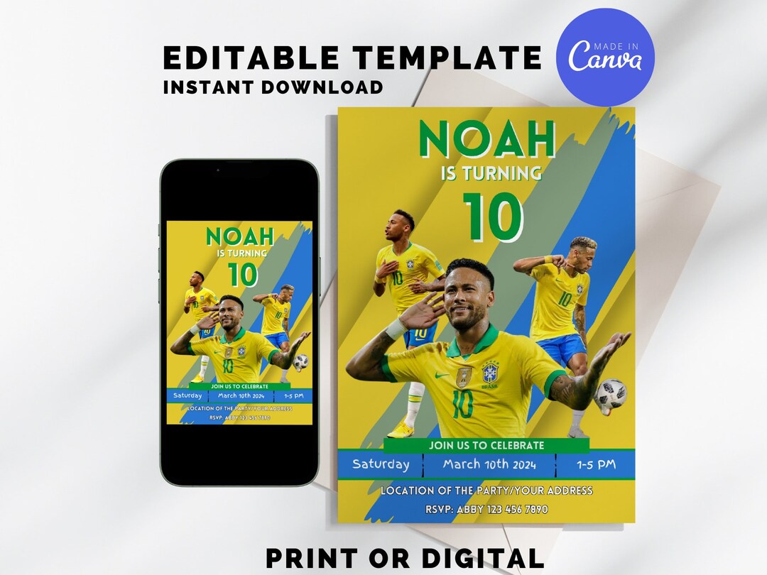 Neymar Birthday Invitation Editable Neymar Party Invite Neymar Jr ...