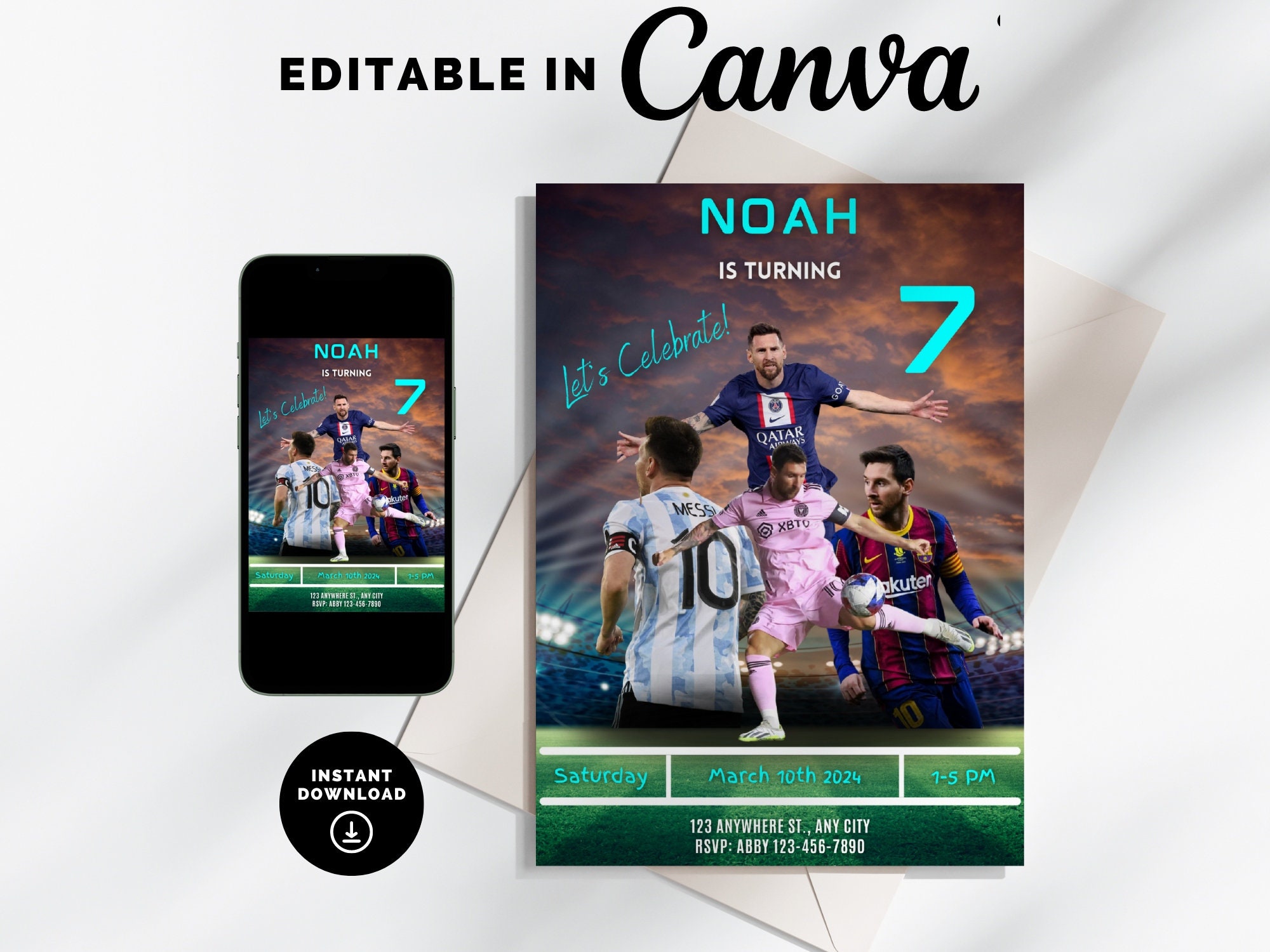 Editable Messi Birthday Invitation Instant Download Messi Birthday ...
