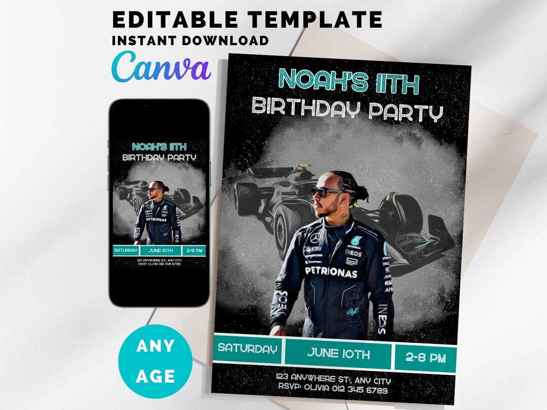 Formula 1 Birthday Invitation, Hamilton Invitation, F1 Party Invite ...