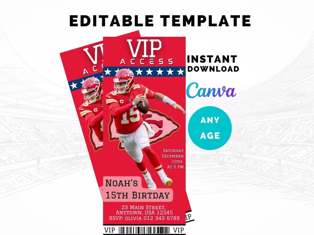 Kansas City Chiefs Themed Football Invitation, Mahomes Invitation ...