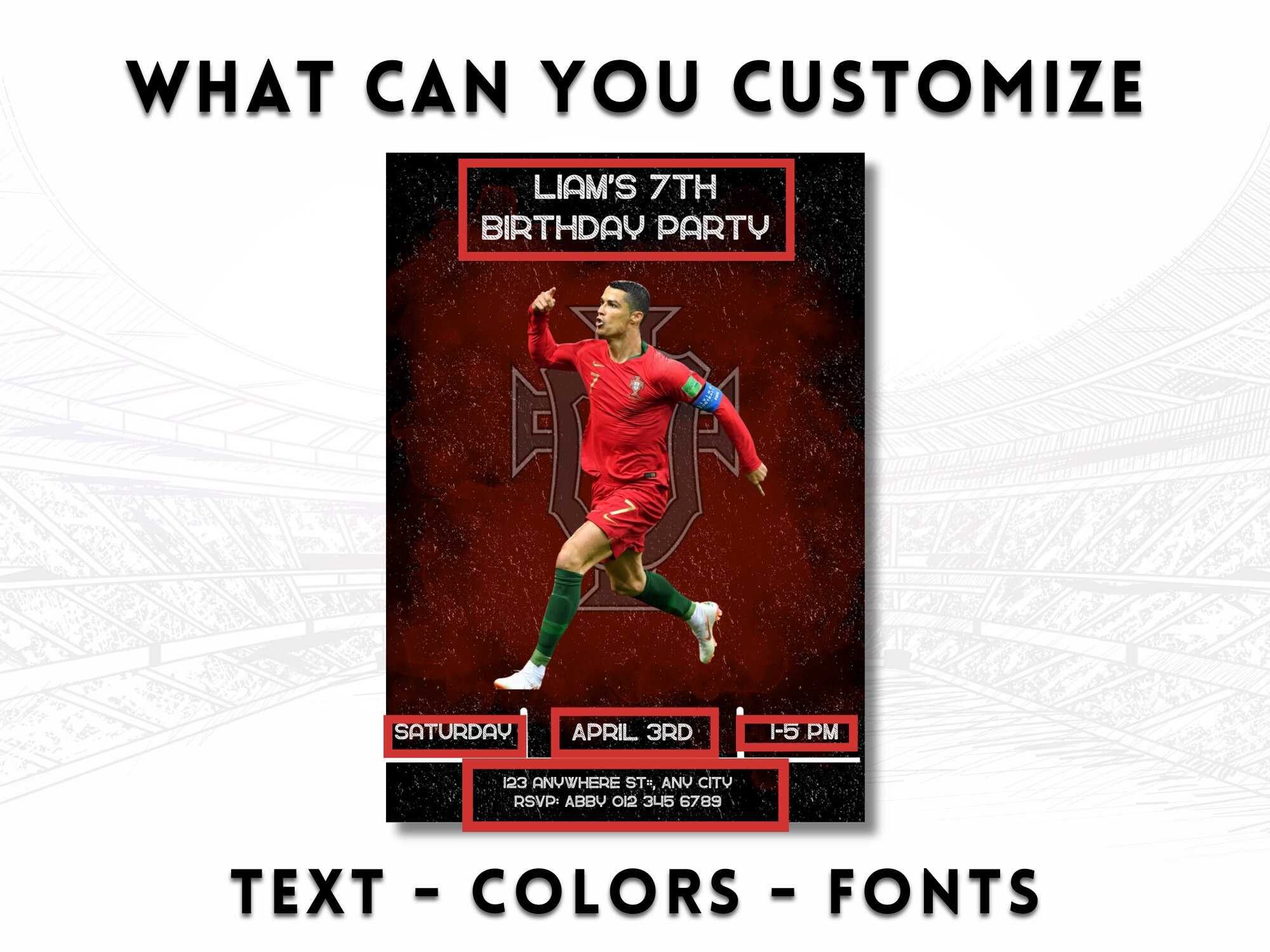 Cristiano Ronaldo Birthday Invitation Soccer Birthday Football Birthday ...