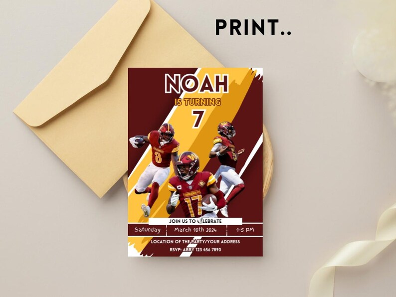 Commanders Themed Football Invitation, Washington Commanders, Football ...