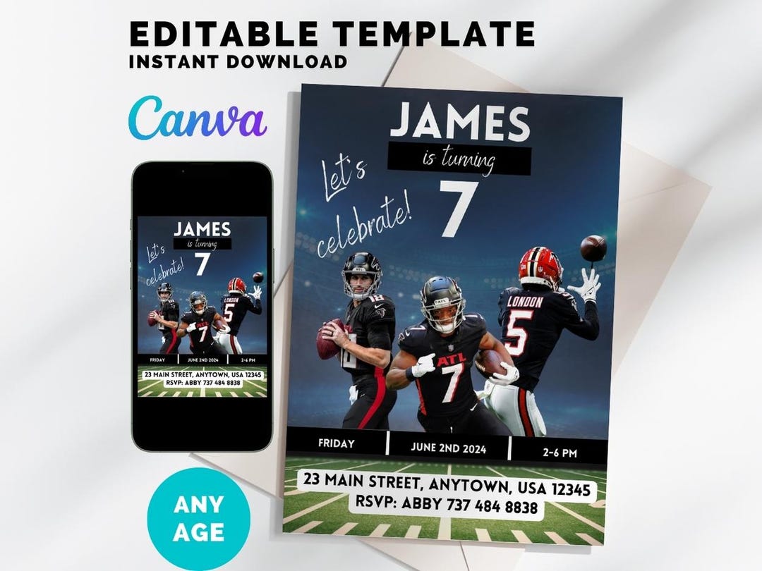 Falcons Themed Football Invitation, Atlanta Falcons, Football Birthday ...