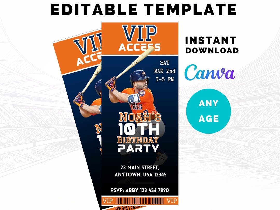 Houston Astros Birthday Invitation, VIP Access Ticket Invite, Baseball ...