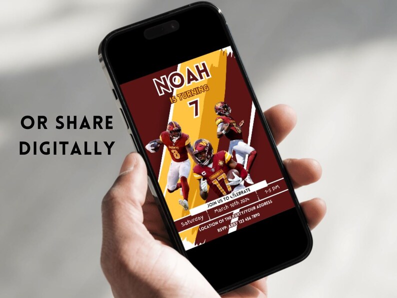 Commanders Themed Football Invitation, Washington Commanders, Football ...