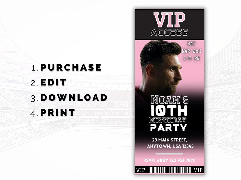 Invitación de cumpleaños de Messi, Invitación de entrada VIP de Messi ...