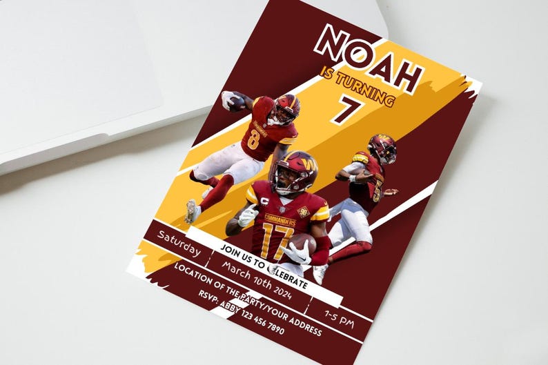 Commanders Themed Football Invitation, Washington Commanders, Football ...