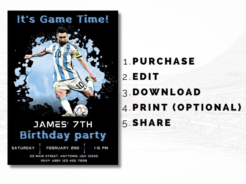 Editable Messi Birthday Invitation, Messi Argentina Birthday Invite ...