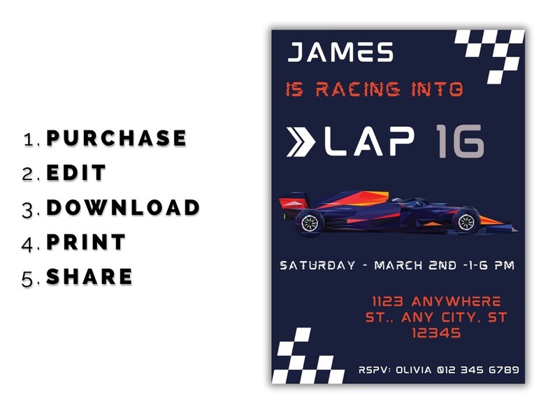 Invitación de cumpleaños de Fórmula 1 Invitación de Red Bull Invitación ...