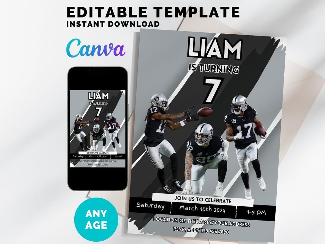 Invitación de fútbol con temática de los Raiders, Las Vegas Raiders ...