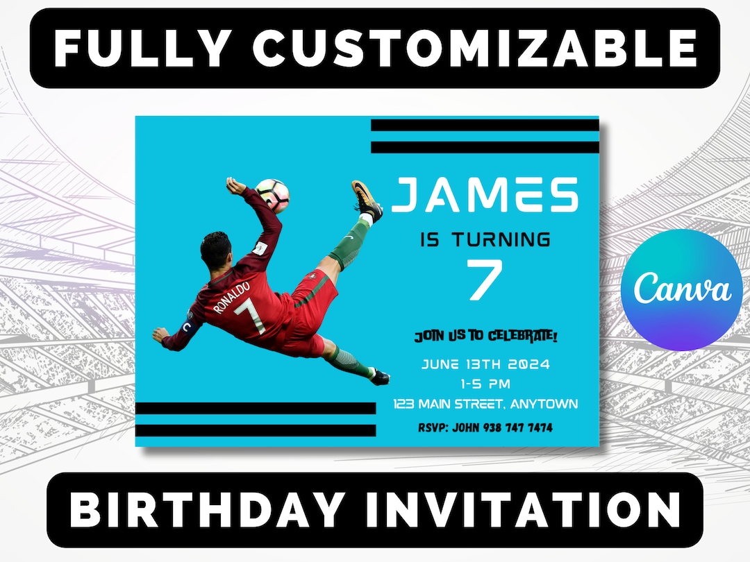 Cristiano Ronaldo Birthday Invitation Soccer Birthday Invitation Custom ...