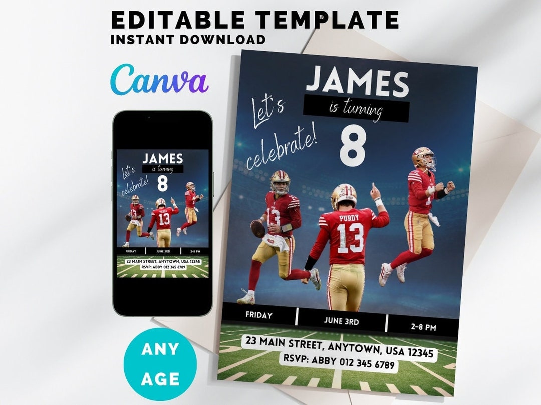 49ers Brock Purdy Birthday Invitation, Personalized Brock Purdy ...