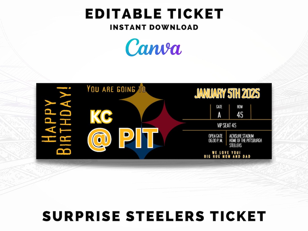 Editable Steelers Ticket, Steelers Football Ticket, Steelers Fake ...