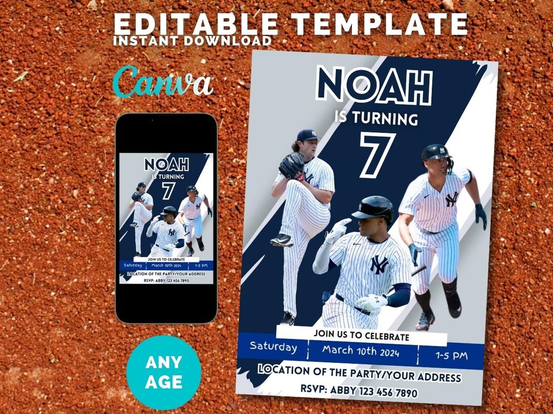Yankees Birthday Invitation, Judge Cole Stanton Invitation, Baseball ...