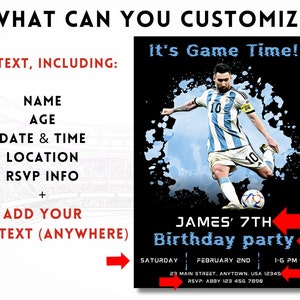 Editable Messi Birthday Invitation, Messi Argentina Birthday Invite ...