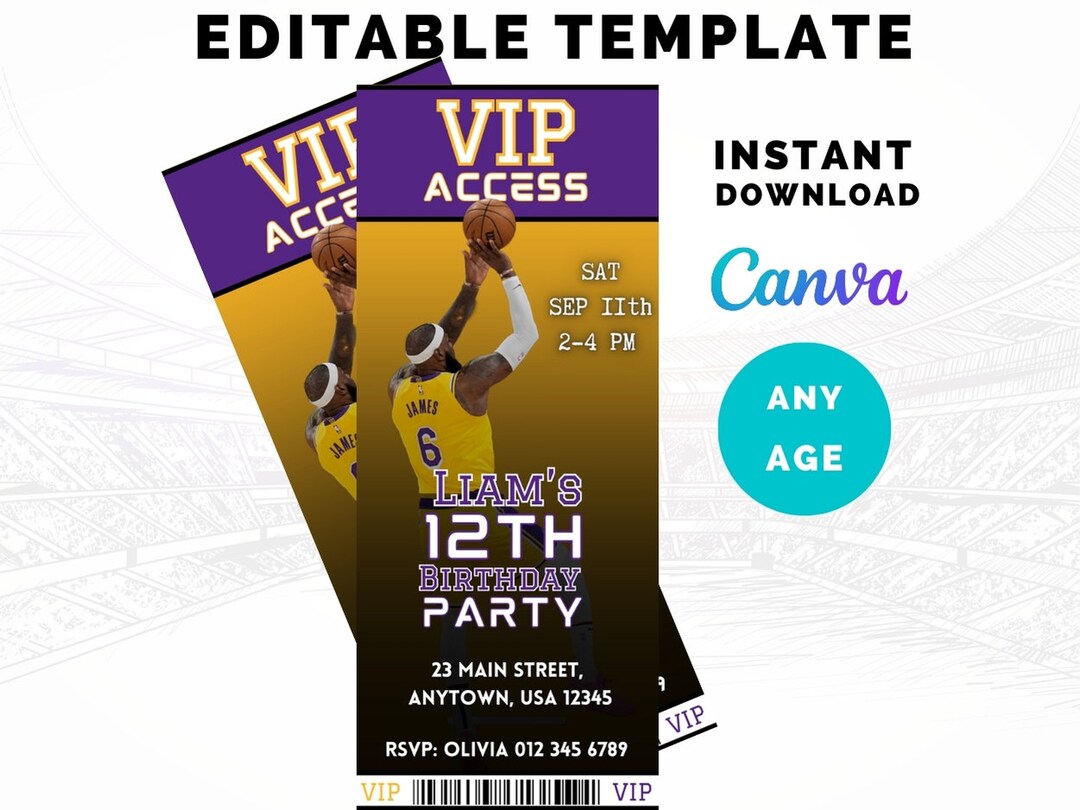 LA Lakers Themed Invitation, Lebron James Invitation, Basketball ...